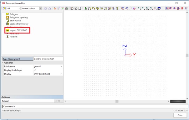 Import a cross-section from a dwg or dxf file