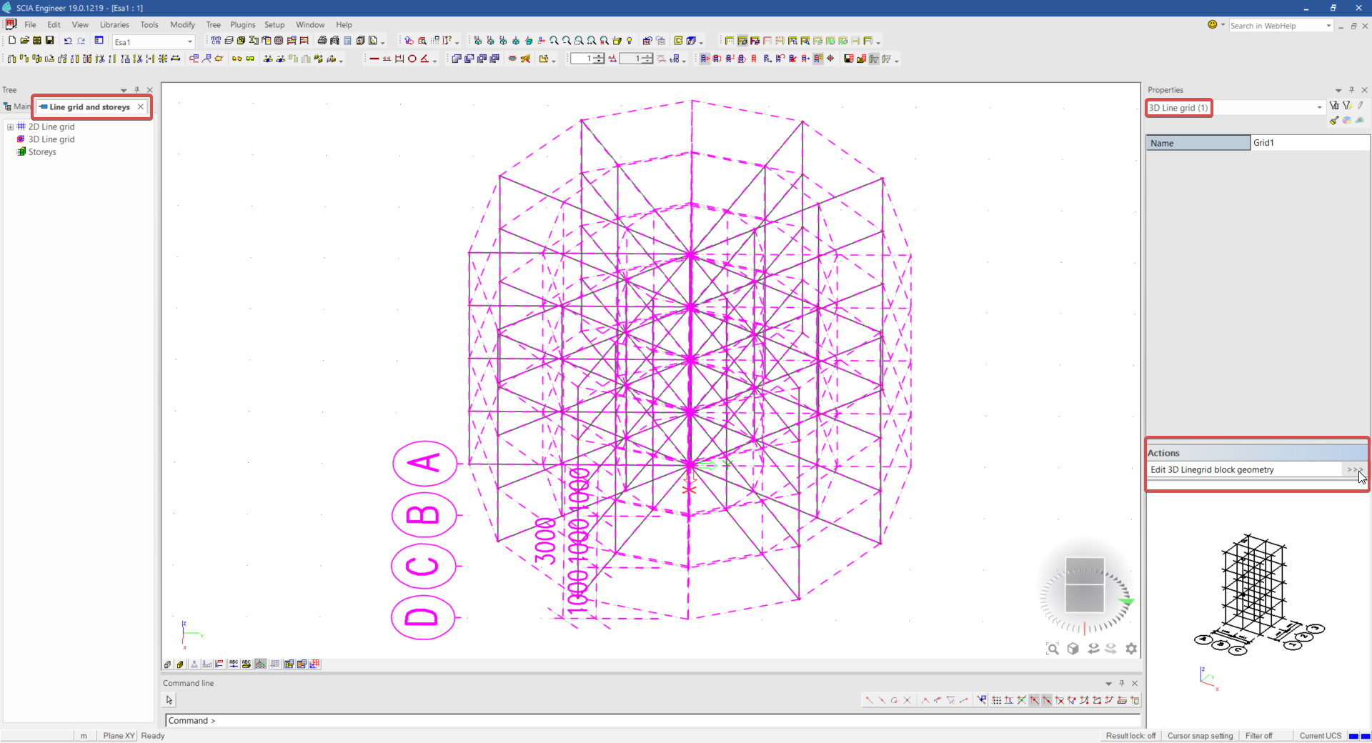 Overview drawings using a cylindrical line grid